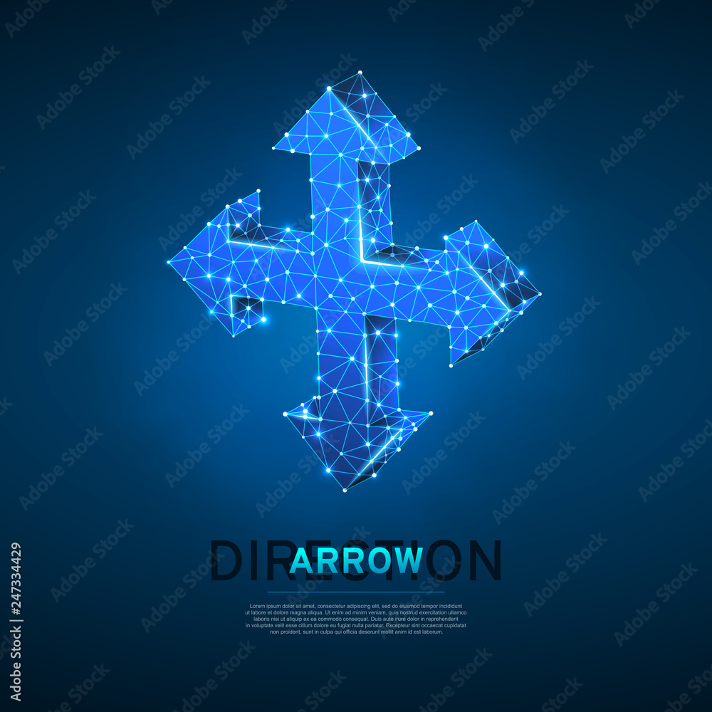 Vector de Stock Arrow cross, extend, resize, cross arrow sign. Four-way arrow wireframe digital ...