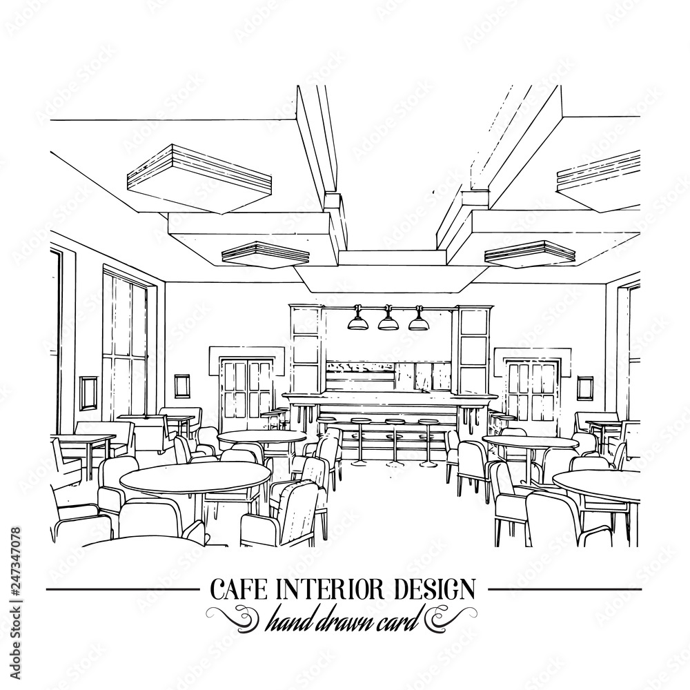 Vector de Stock Hand drawn illustration of restaurant interior design ...