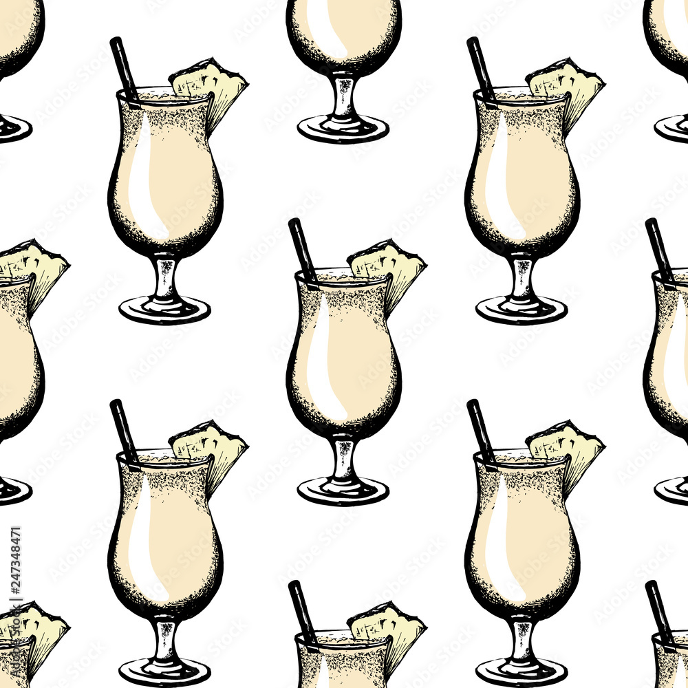 Pattern with pina colada glass isolated. Vector illustration of ...