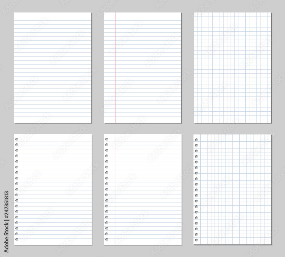 Realistic illustration of a set of paper sheets, square and lined with ...