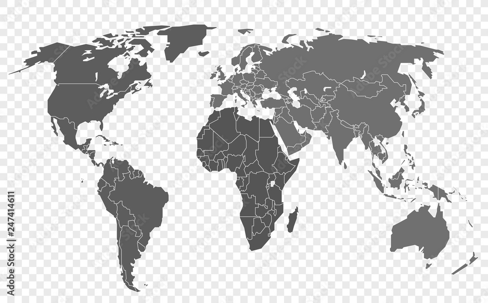 World map isolated on transparent background. Layered infographic ...