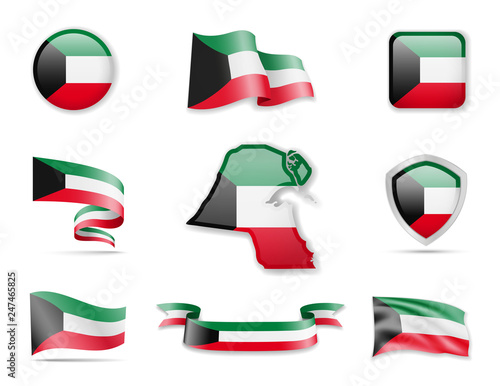 Kuwait flags collection. Vector illustration set flags and outline of ...