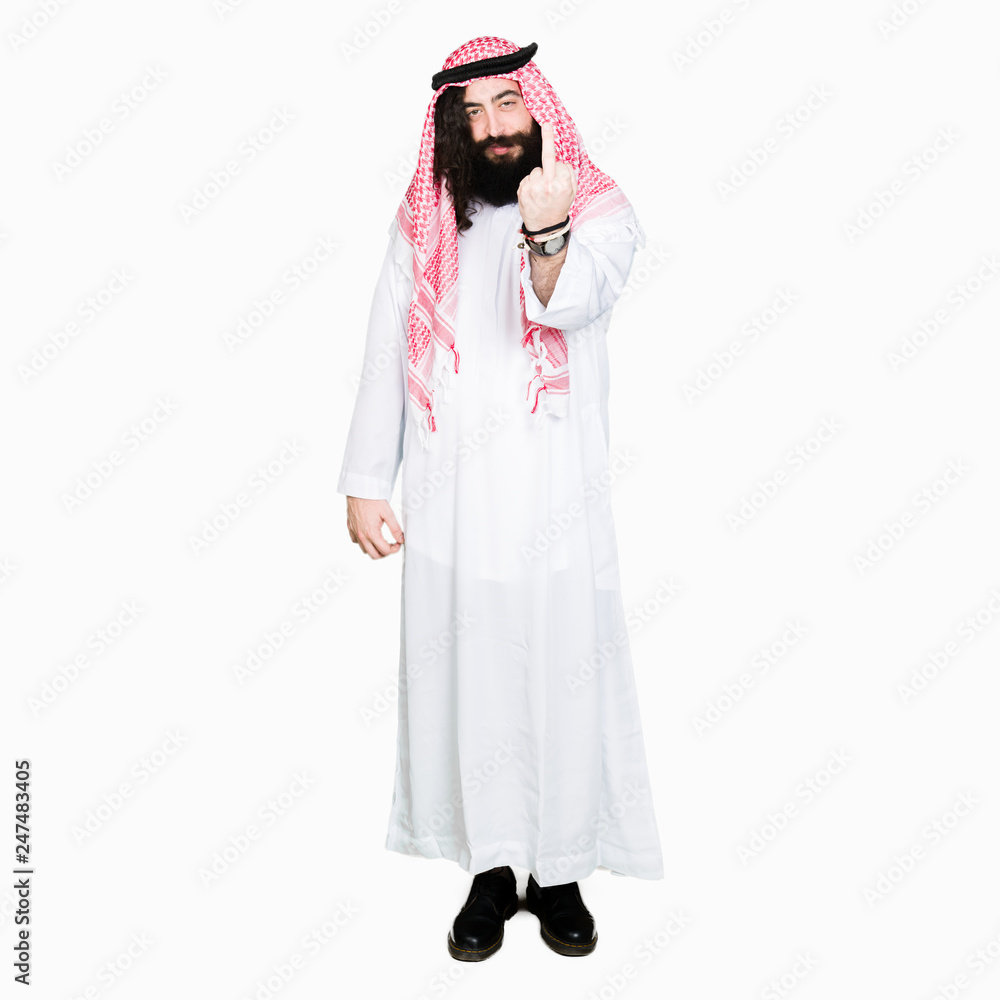 Arabian business man with long hair wearing traditional keffiyeh scarf ...