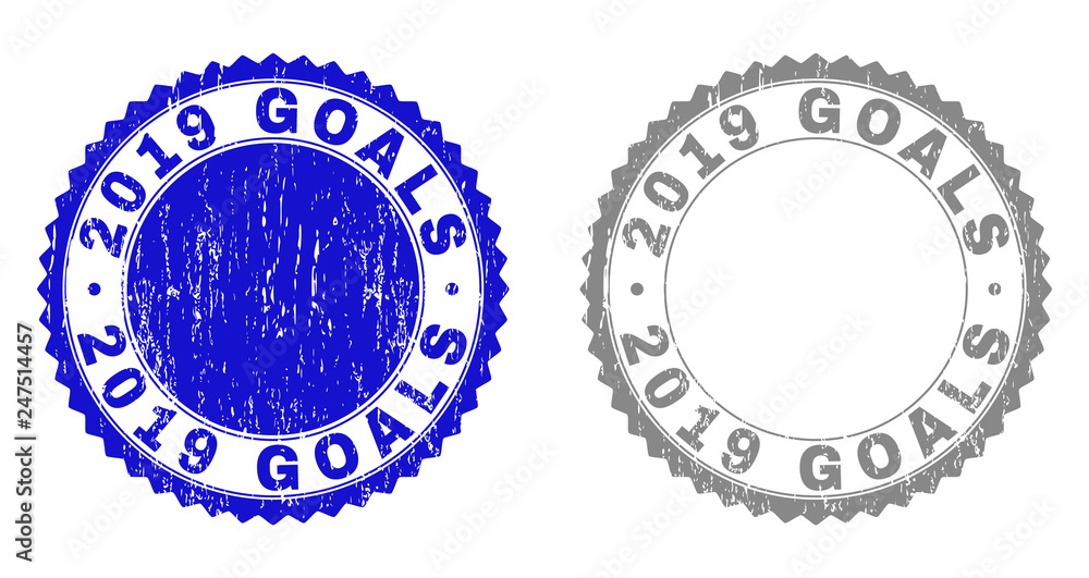 2019 GOALS stamp seals with grunge texture in blue and grey colors ...