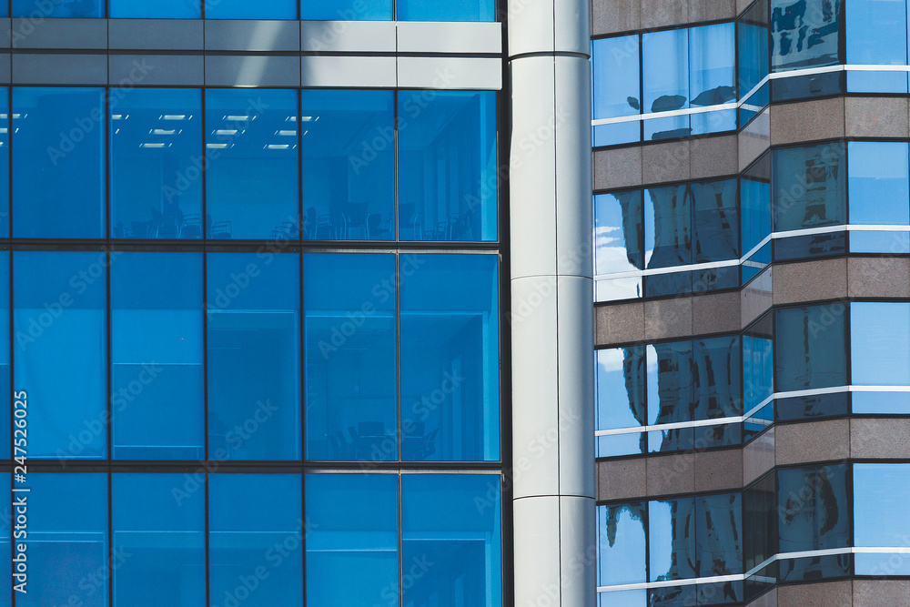 Building facade with modern window design for steel glass office tower ...