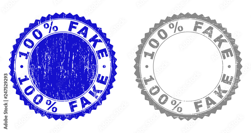 100% FAKE stamp seals with grunge texture in blue and grey colors ...