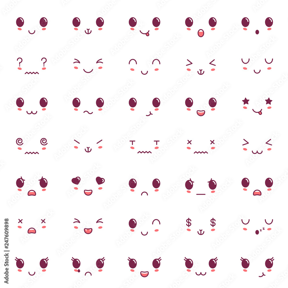 kawaii color cute faces. kawaii expressions emoticons. japanese kawaii ...