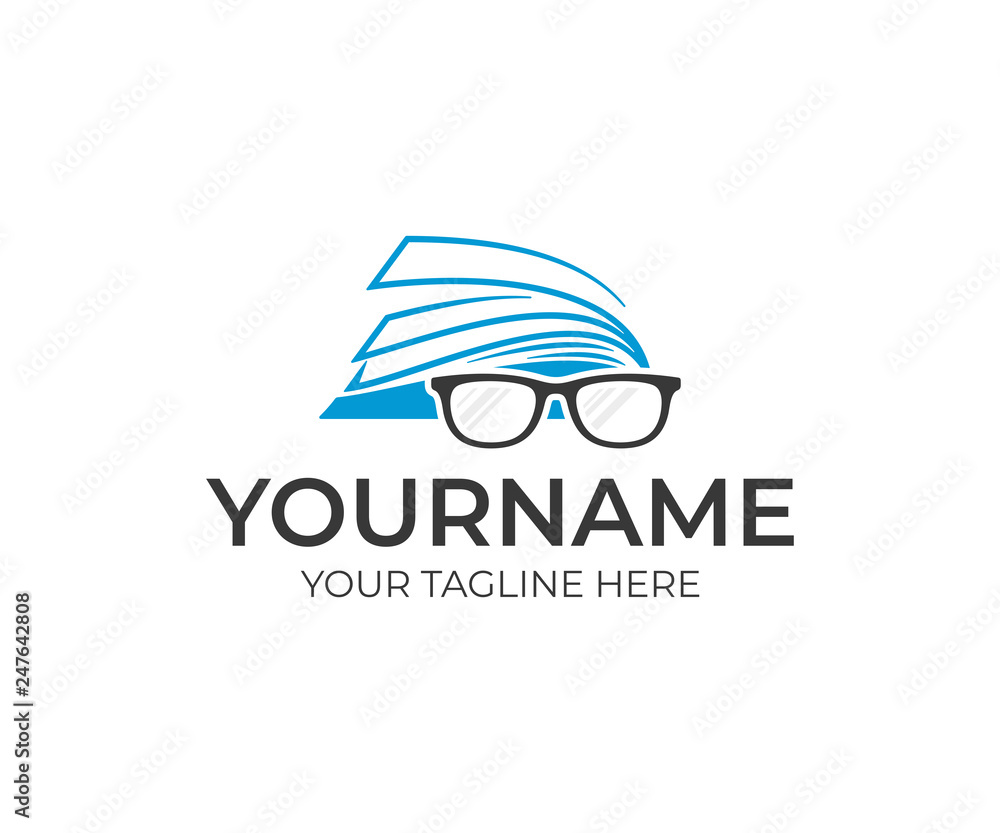 Open book and glasses logo design. Education vector design. Reading ...
