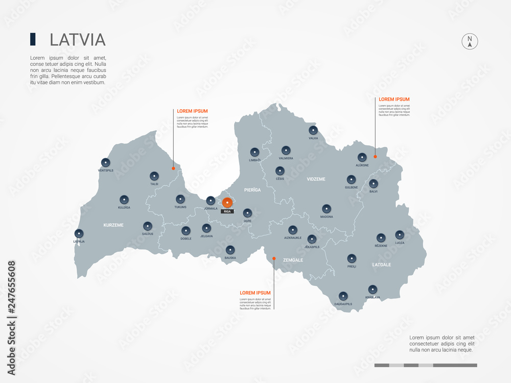 Latvia map with borders, cities, capital and administrative divisions ...