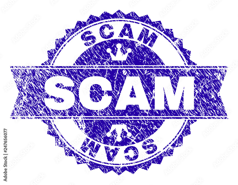 SCAM rosette stamp watermark with grunge effect. Designed with round ...