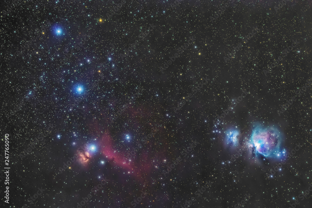 Orion's belt in the winter sky, stars Alnitak, Alnilam, Mintaka ...