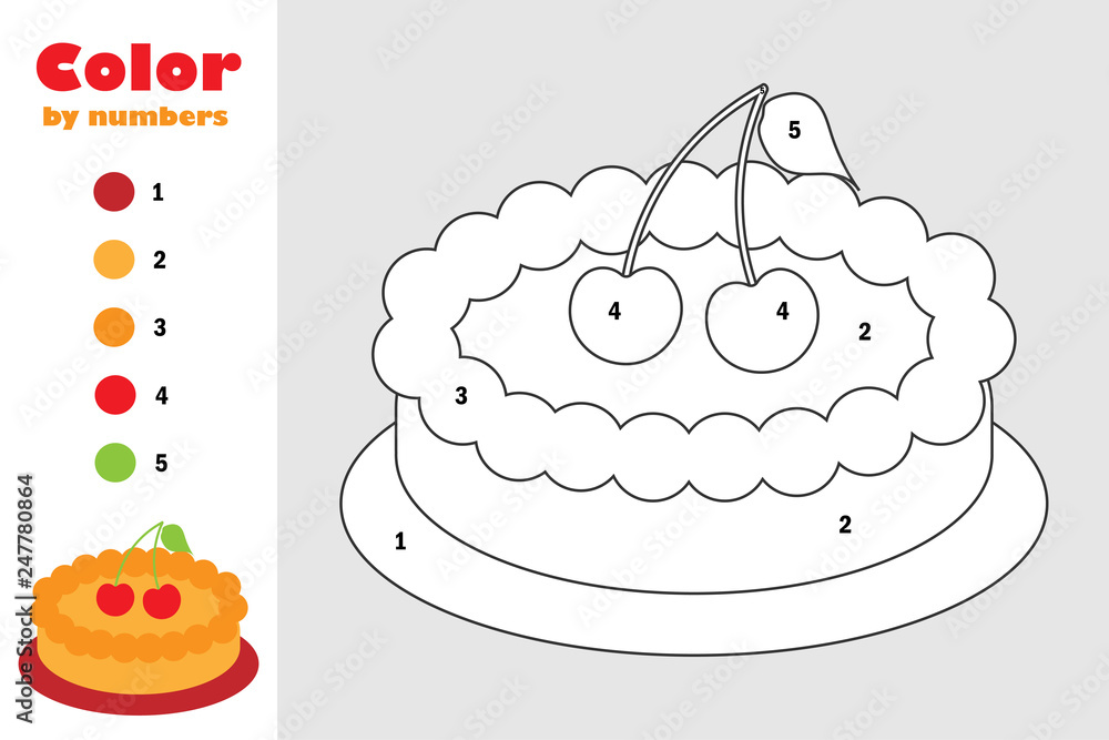 Pie in cartoon style, color by number, education paper game for the ...