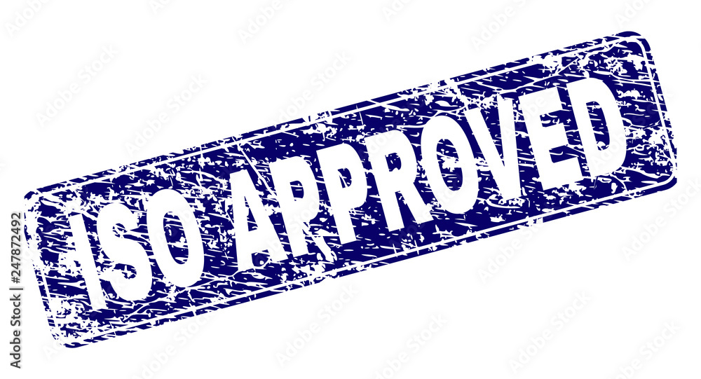 ISO APPROVED stamp seal watermark with grunge texture. Seal shape is a ...