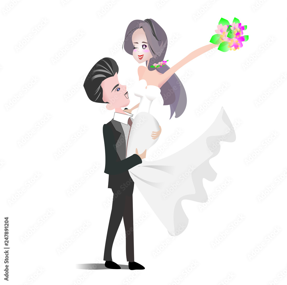 Wedding clipart . Illustration groom and bride. Cartoon character man ...