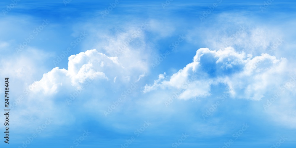 360 degree blue sky background with clouds, equirectangular projection ...