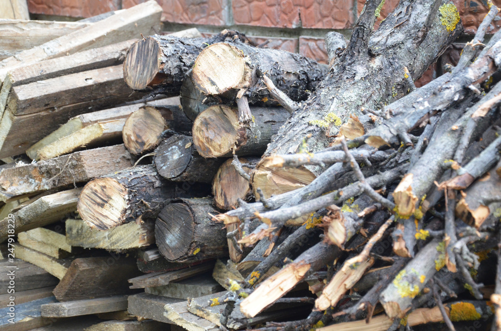 log, chopped firewood with an ax, combined firewood, chopping wood ...