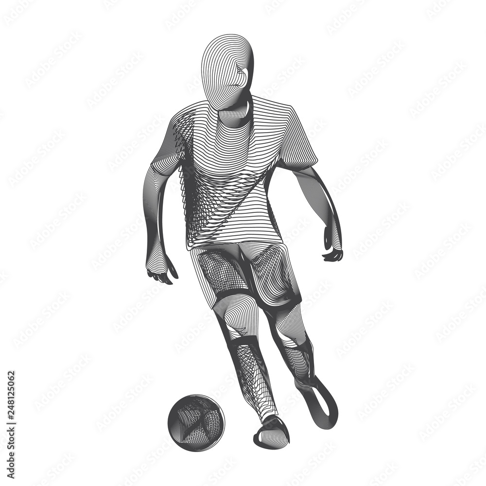 Abstract football or soccer player male figure in running action moving ...