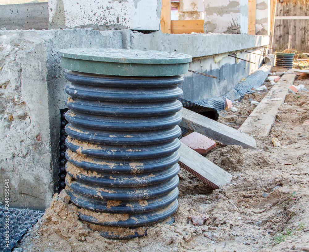 inspection manhole and concrete foundation porches with supporting ...