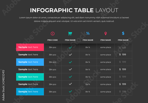 Infographic Table Layout With Contrast Elements Stock Template Adobe Stock