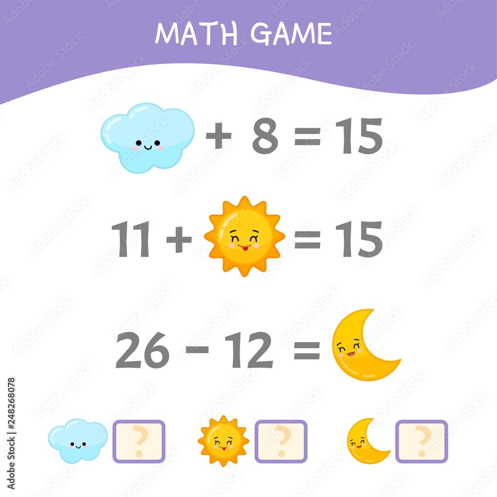 Counting educational children game, math kids activity sheet. Cartoon ...