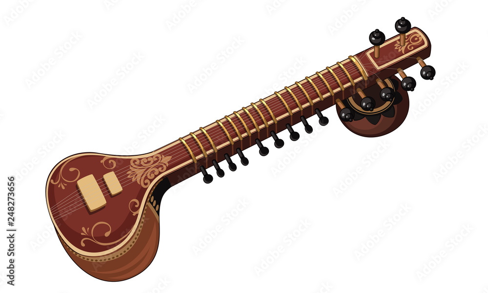 Beautiful Sitar musical instrument vector Stock Vector | Adobe Stock