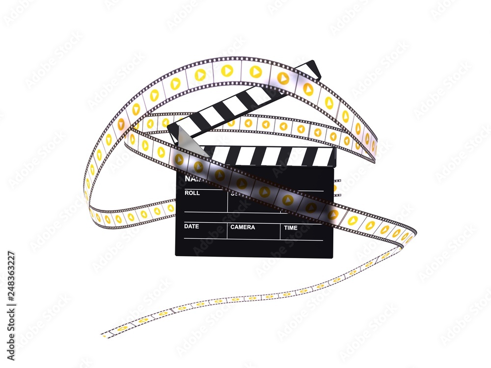 3d rendering of a clapperboard covered in a film strip on Star and ...