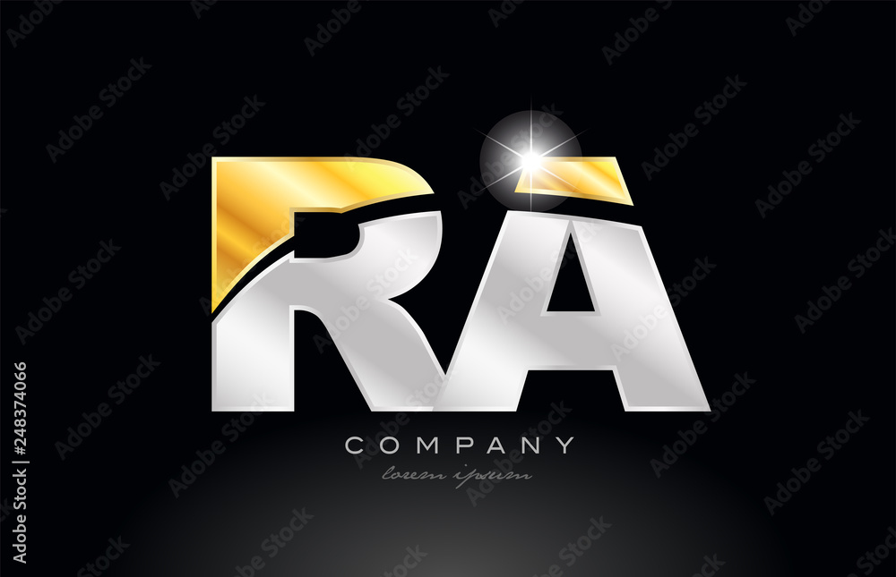 combination letter ra r a alphabet with gold silver grey metal logo ...