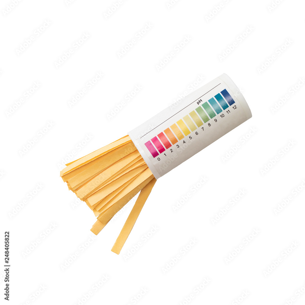 Pack of litmus test paper and color samples on white background ...