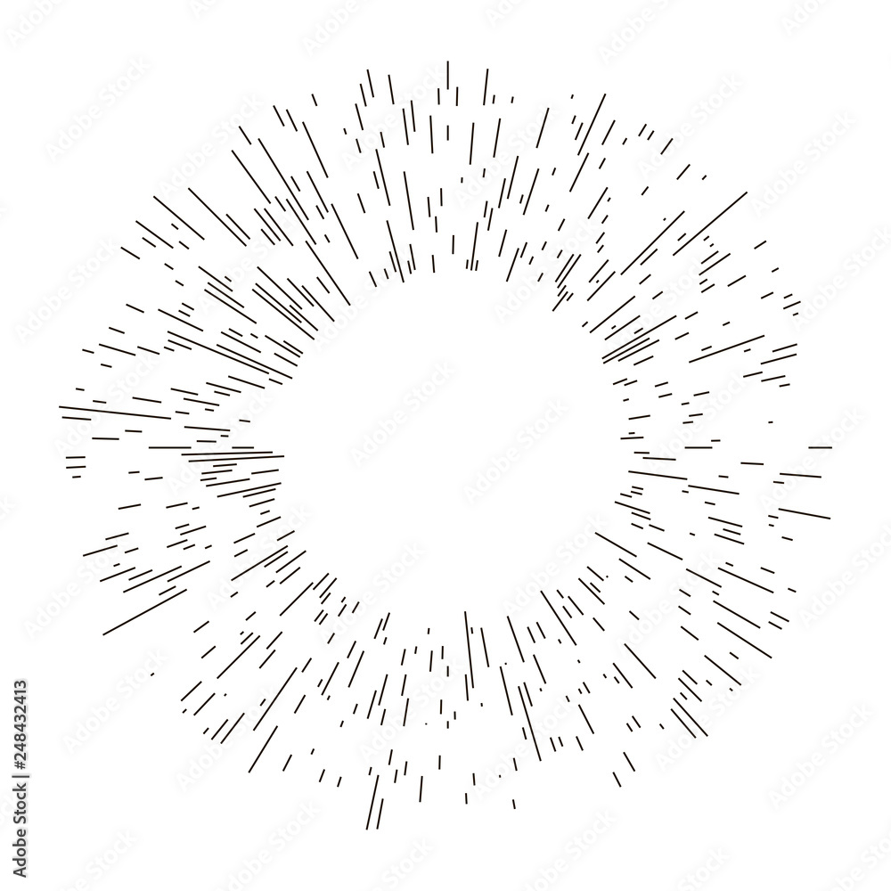 Sun rays linear drawing. Isolated burst design elements. Vector vintage ...