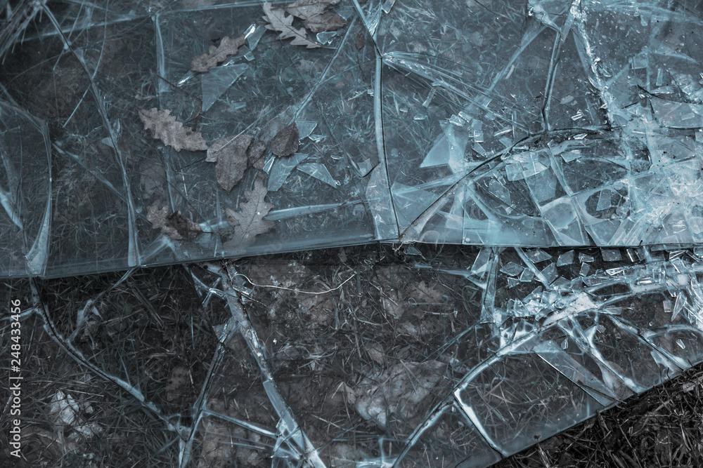 Texture broken glass. Abandoned broken after an accident car windshield ...