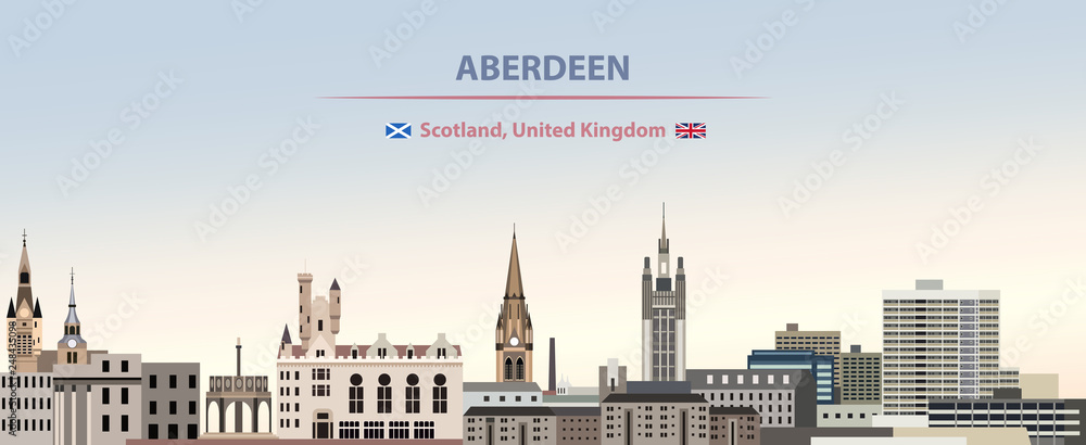 Aberdeen city skyline vector illustration on colorful gradient ...