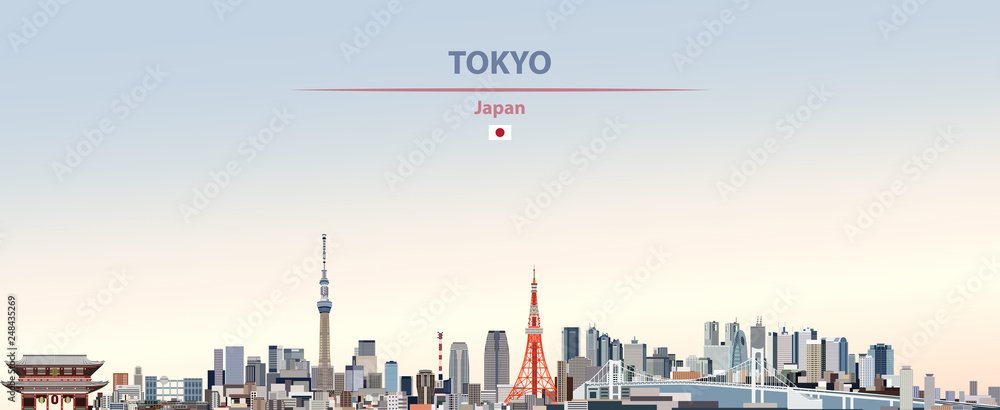 Vector illustration of Tokyo city skyline on colorful gradient ...