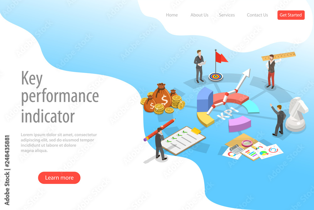 Vector De Stock Key Performance Indicator Flat Isometric Vector Landing Page Template Renders