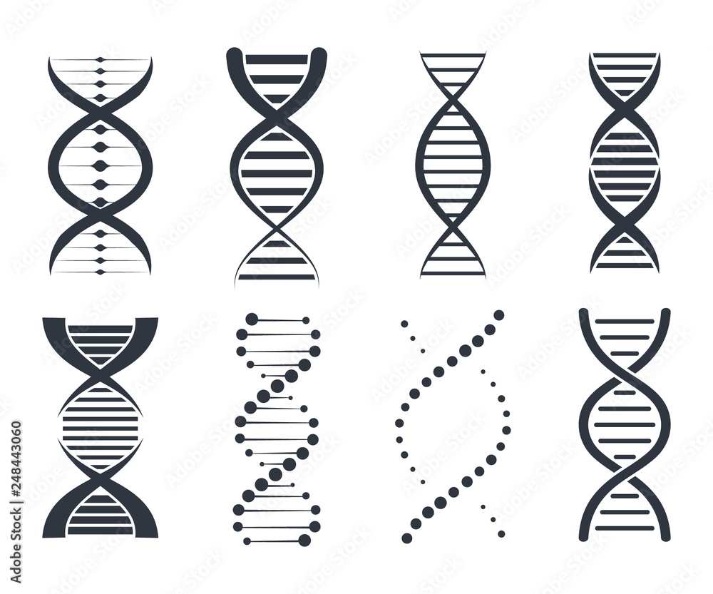 DNA Icons set. Genetic sign, elements and icons collection. Pictogram ...