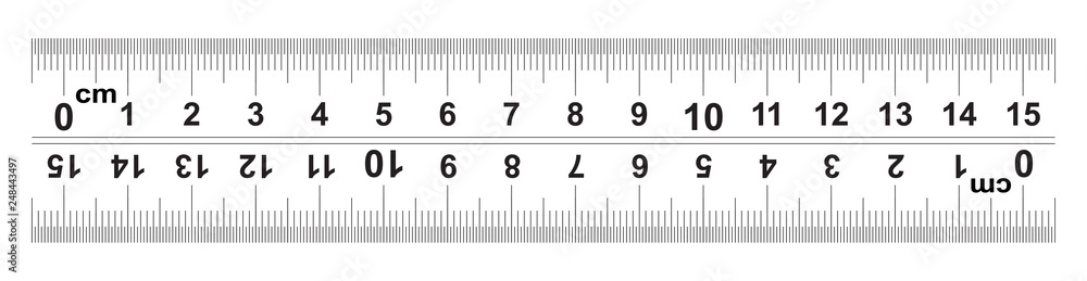 Ruler 15 centimeter. Ruler 150 mm. The direction of marking on the ...