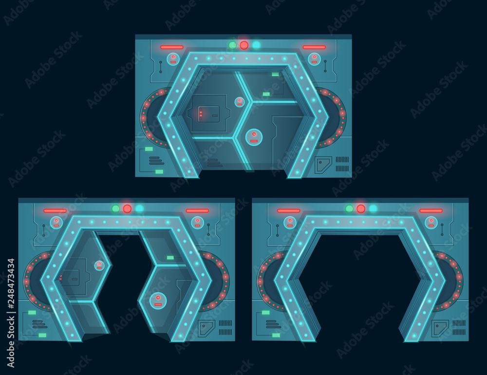 Set of spaceship doors.Cartoon vector illustration. Stock Vector ...