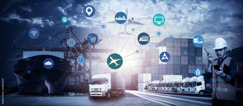 Business Logistics concept, Foreman Working with Global business ...