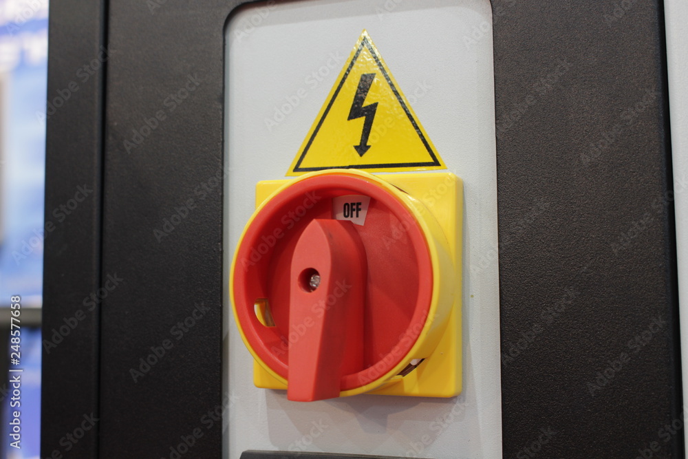 red high voltage on off switch f Stock Photo | Adobe Stock