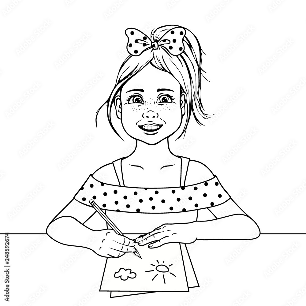 Coloring page outline of cartoon cute girl. Coloring book for kids ...