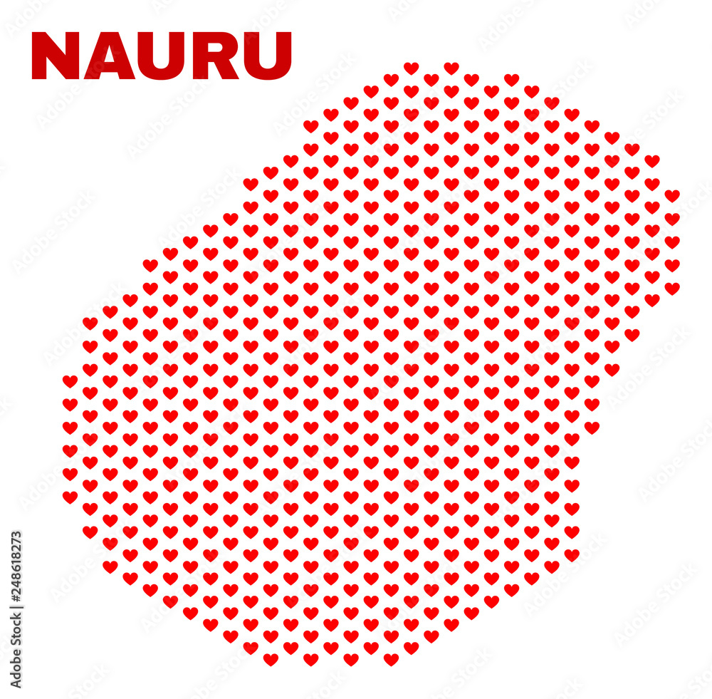 Mosaic Nauru map of valentine hearts in red color isolated on a white ...