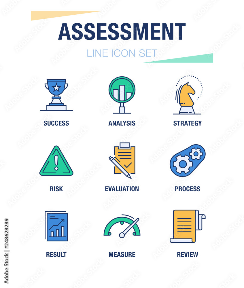 ASSESSMENT LINE ICON SET Stock Vector | Adobe Stock