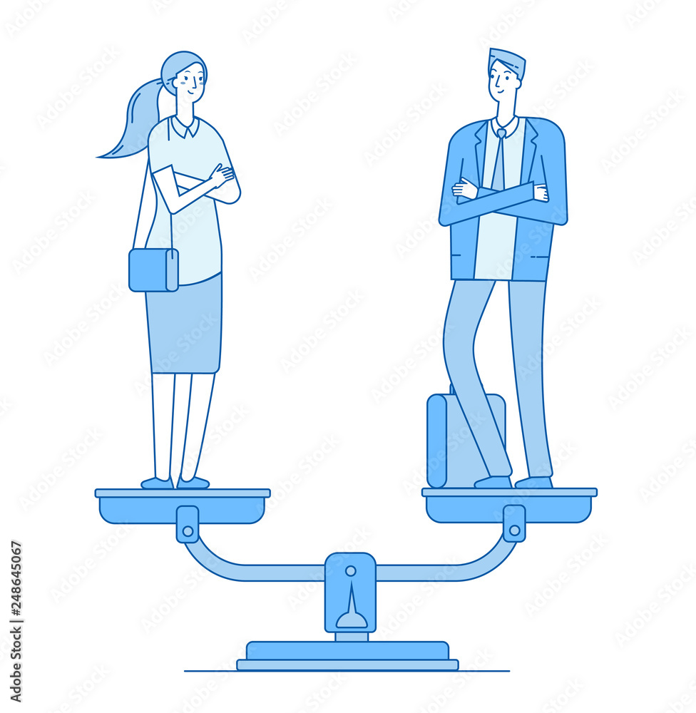 Gender equality. Man and woman on scale in balance. Women rights gender ...