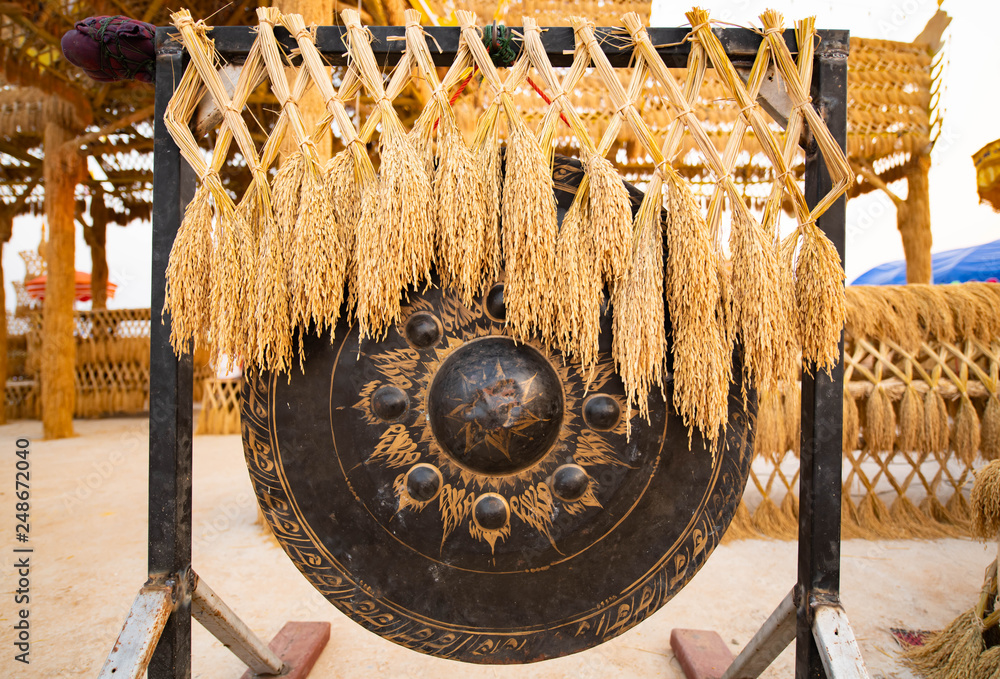 Thai farmer tradition that made the rice castle for appreciate and ...