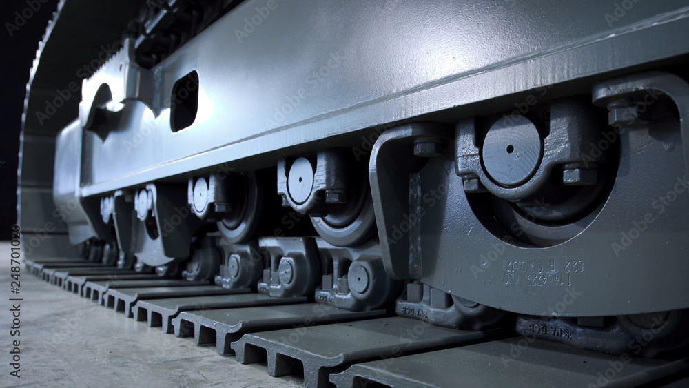 continuous tracks of construction caterpillar, bulldozer steel metal ...