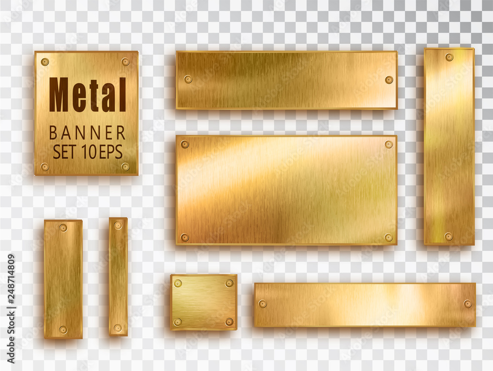Metal gold banners set realistic. Vector Metal brushed plates with a ...