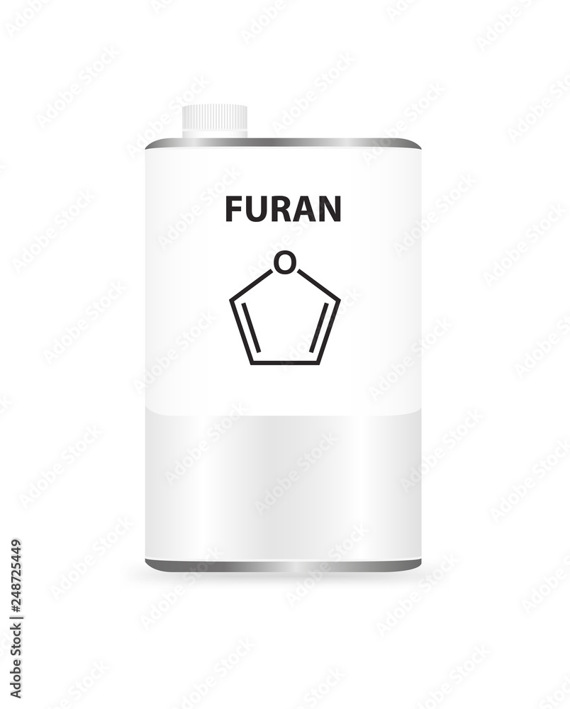 Vetor Vector metal liquid container can with furan C4H4O. Illustration ...