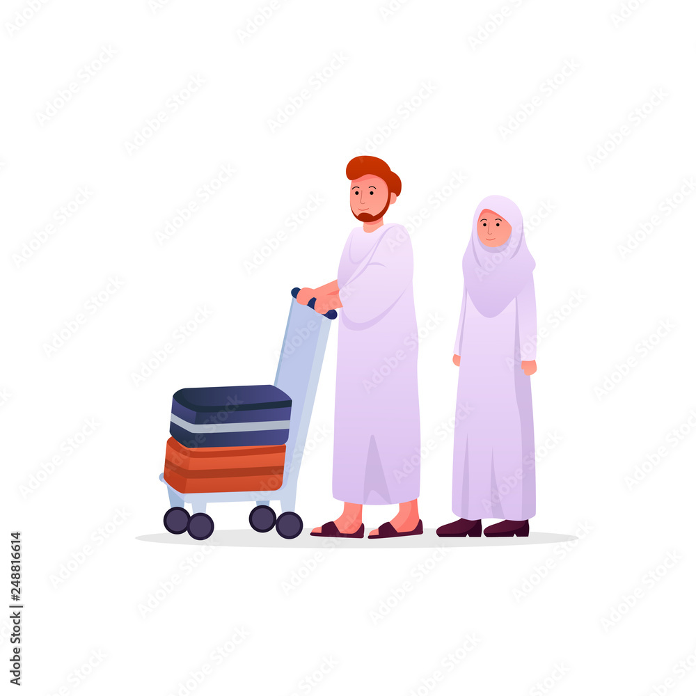 Two Muslims Wearing Ihram, Hajj Pilgrimage Dress Man and Woman Couple ...