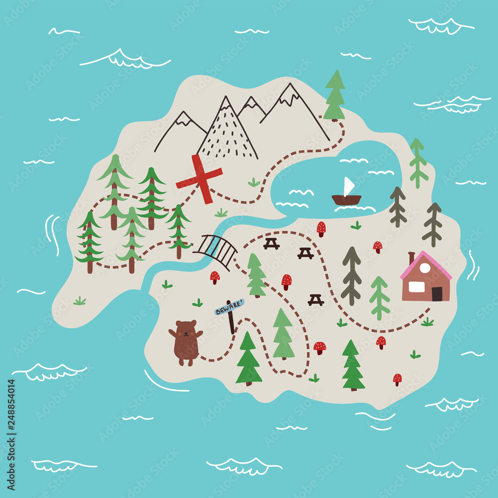 Vector island map doodle illustration Stock Vector | Adobe Stock