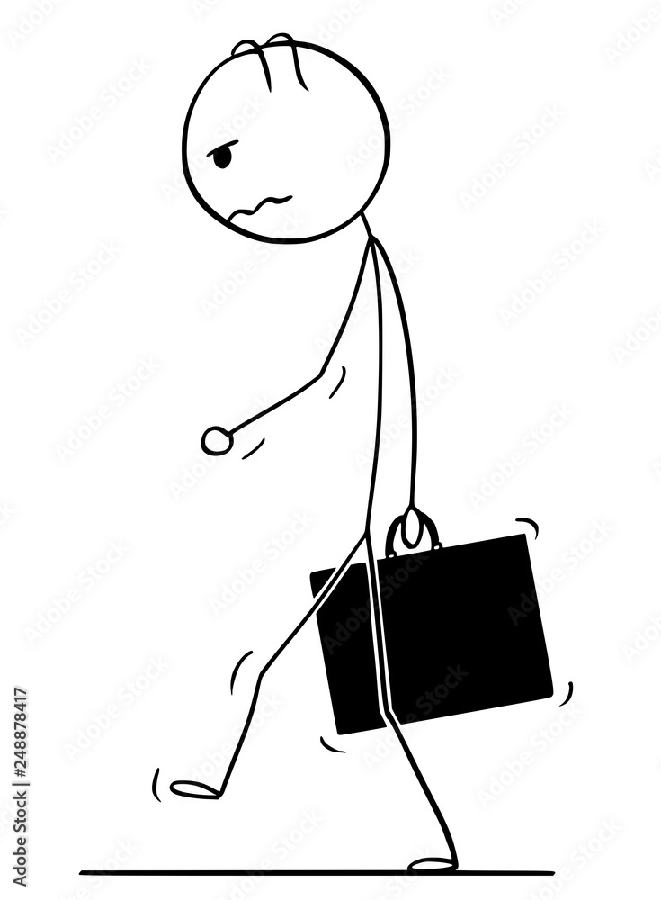 Cartoon stick figure drawing of sad or depressed man or businessman ...