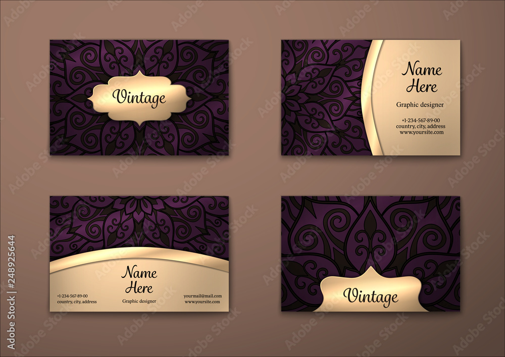 Vector vintage visiting card set. Stock Vector | Adobe Stock